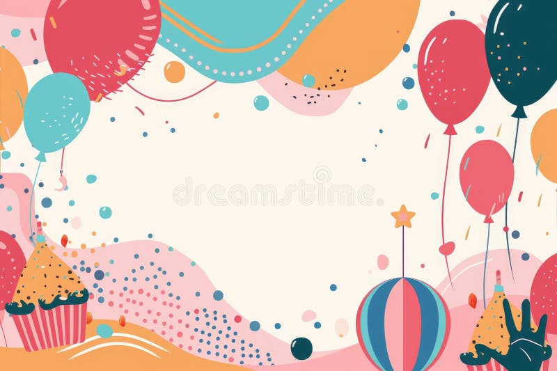 Colorful Birthday Party Background with Balloons and Cupcakes Stock ...