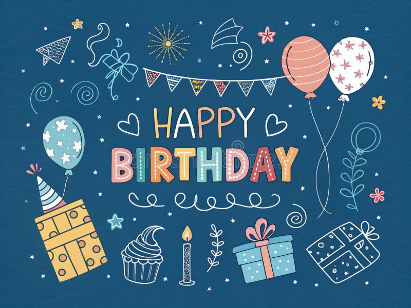 Colorful Birthday Party Doodle Card Design Stock Illustration ...