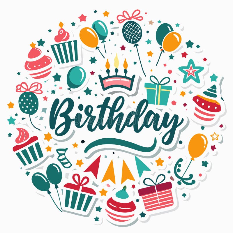 Colorful Birthday Party Elements Arranged in a Circle Stock Vector ...