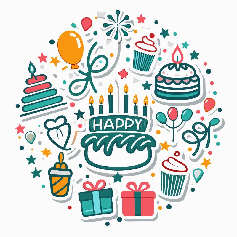 Colorful Birthday Party Elements in Circle Stock Vector - Illustration ...