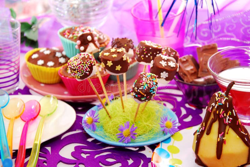Birthday Party Table for Kids Stock Photo - Image of confectionery ...