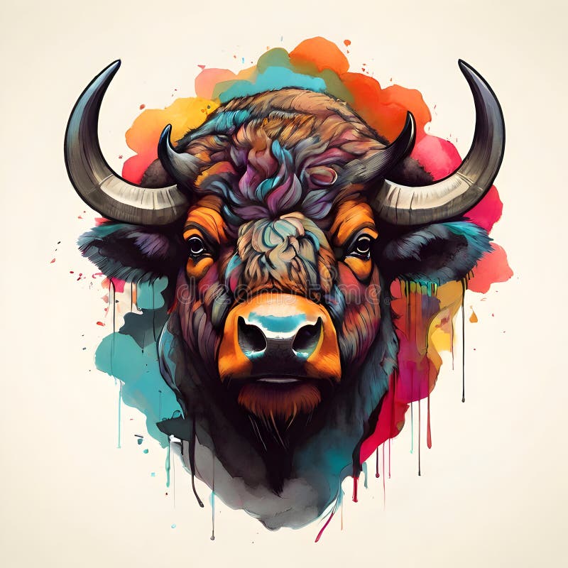 Colorful Bison Head with Colorful Forest Theme Surrounded by a Trees ...