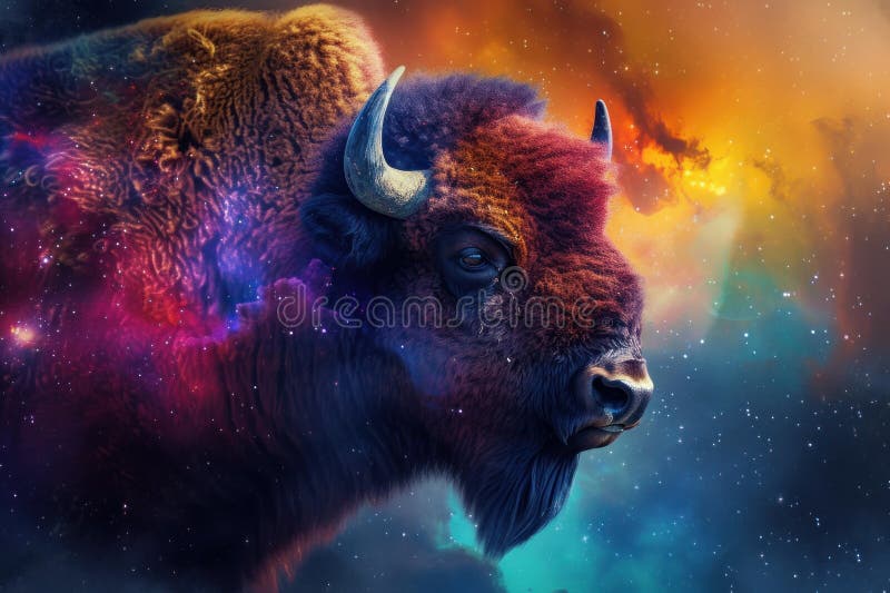 Colorful Bison Space. Generate Ai Stock Image - Image of canada, meadow ...