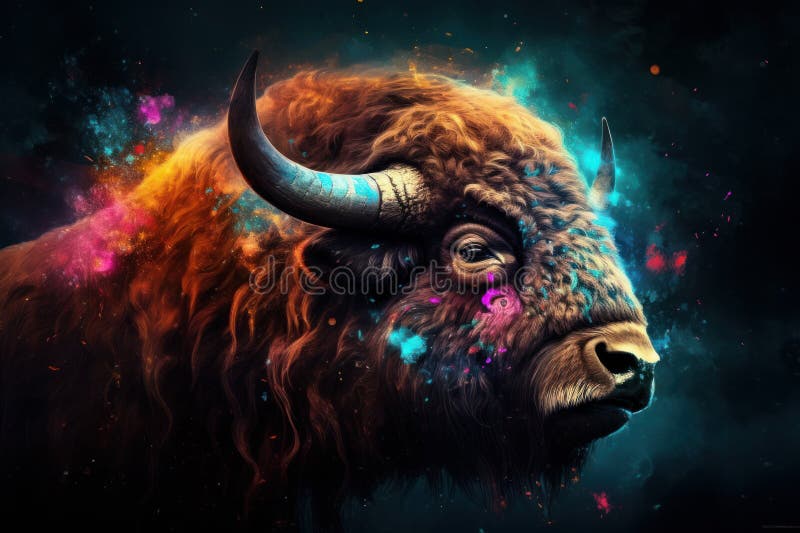 Colorful Bison Splashes. Generate Ai Stock Illustration - Illustration ...