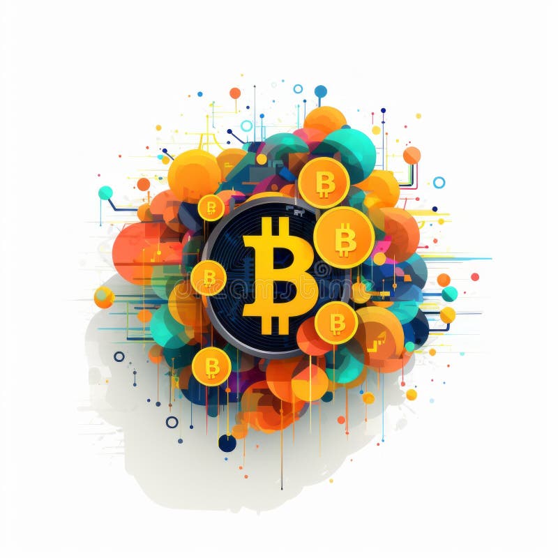 Colorful Bitcoin Art: Abstract Flat Design on White Background Stock ...