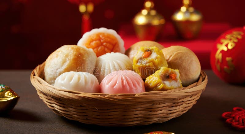 Colorful Bites a Basket of Festive Dim Sum for Lunar New Year Stock ...