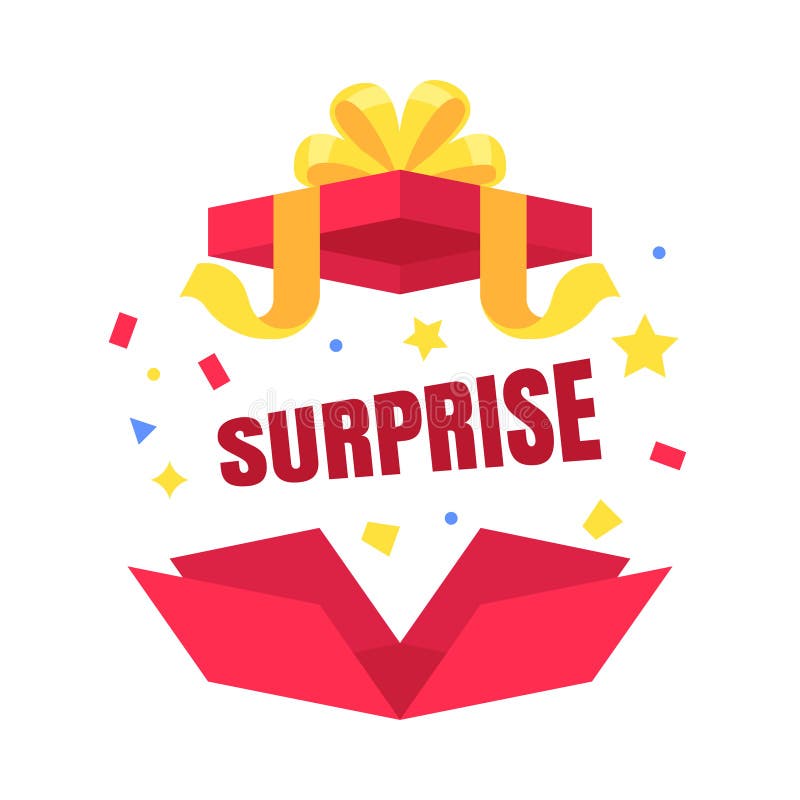 Colorful Blank Gift Box with Surprise Text in Flat Design for Using As ...