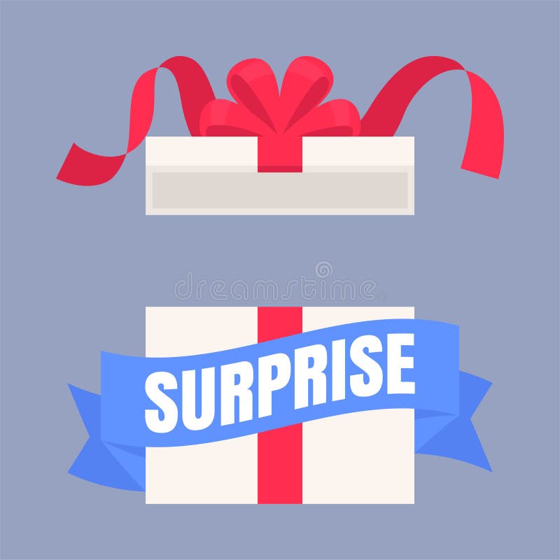 Colorful Blank Gift Box with Surprise Text in Flat Design for Using As ...