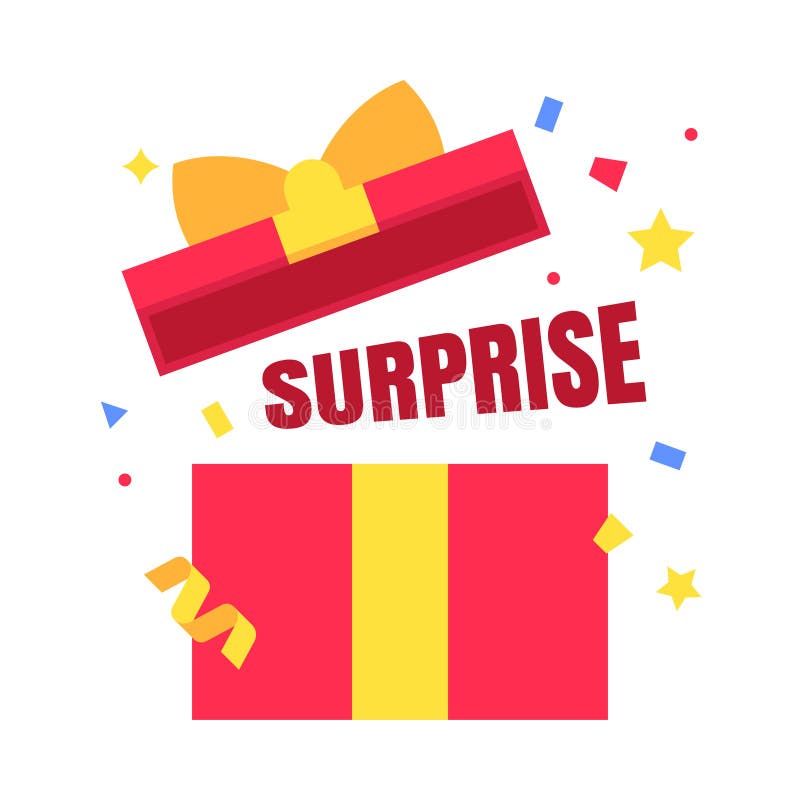 Colorful Blank Gift Box with Surprise Text in Flat Design for Using As ...