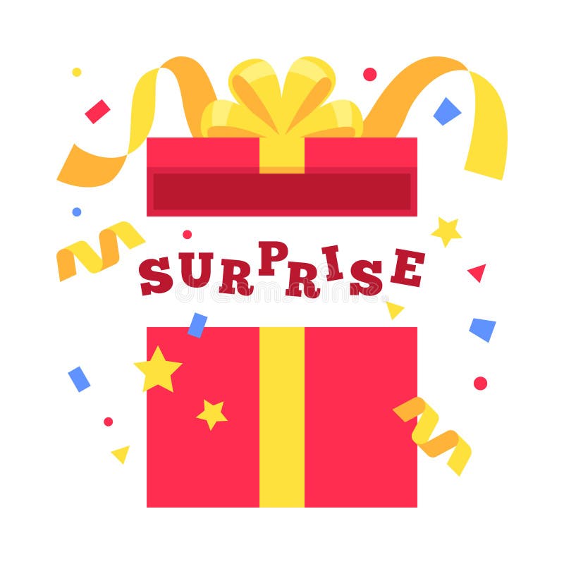 Colorful Blank Gift Box with Surprise Text in Flat Design for Using As ...