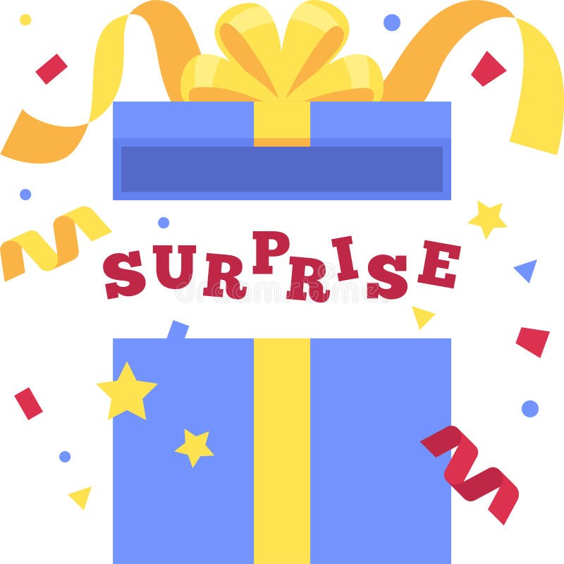 Colorful Blank Gift Box with Surprise Text in Flat Design for Using As ...