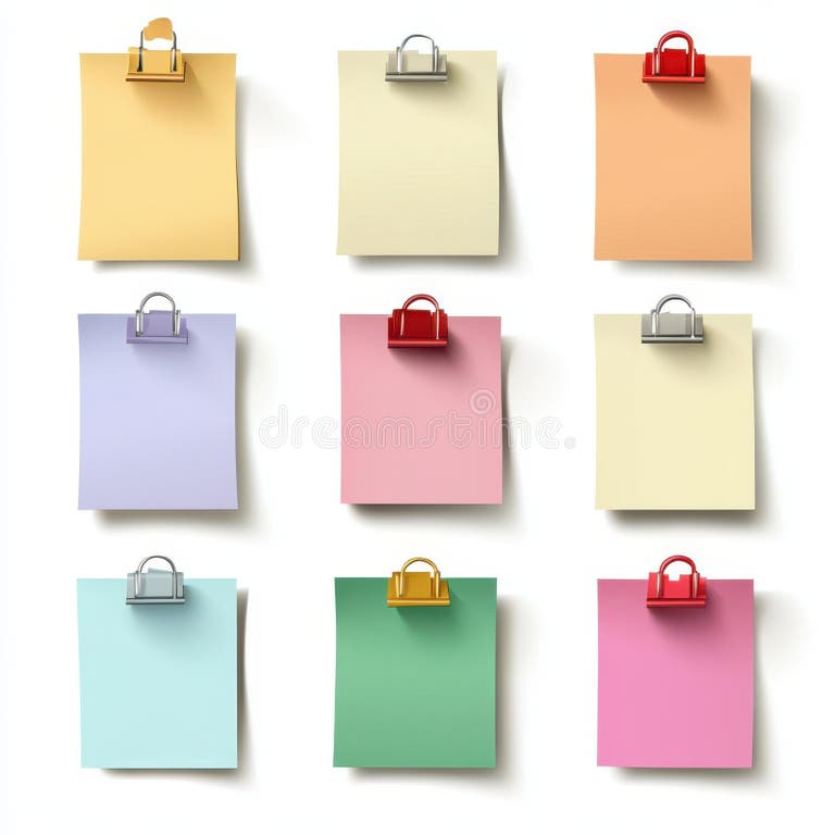Colorful Blank Notes with Clips Ready for Reminders Isolated on White ...