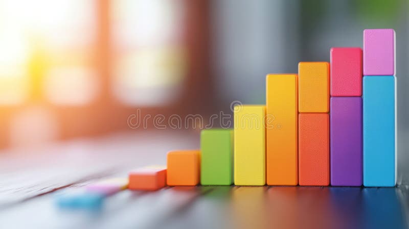 Colorful Blocks Arranged in Growing Bar Graph Symbolize Progress and ...