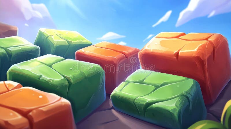 Colorful Blocks in a Bright Landscape, Suggesting a Puzzle or Game ...