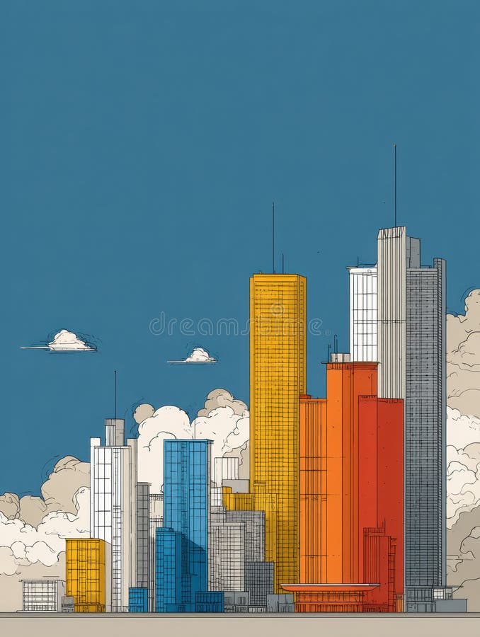 Colorful City Skyline Illustrating Urban Development with Vibrant ...
