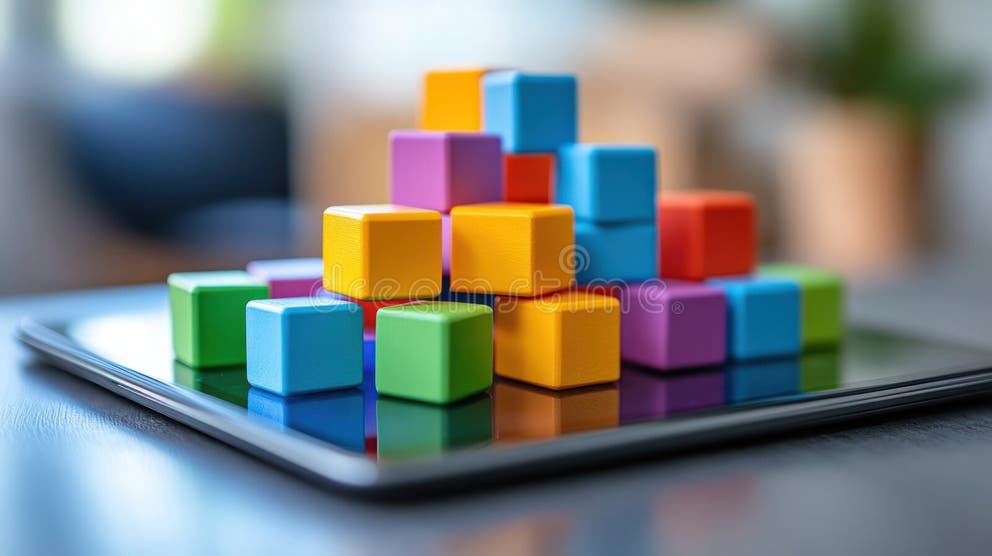 Colorful Blocks Pyramid on Tablet Screen Stock Illustration ...