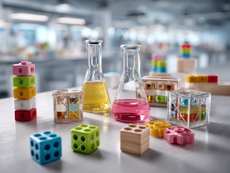 Colorful Blocks and Science Experiment Setup Stock Illustration ...