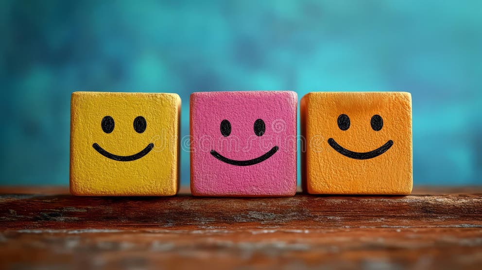 Colorful Blocks with Smiley Faces Representing Happiness and Positive ...
