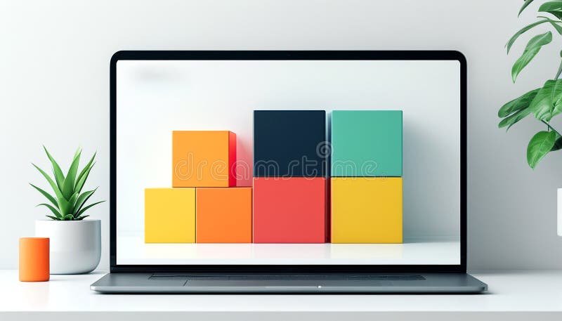 Colorful Blocks are Stacked Creatively on a Laptop S Screen in a Modern ...