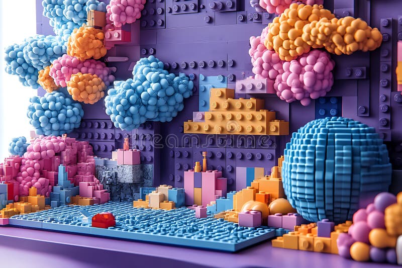 Colorful Blocks Structure with Sphere and Creative Shapes in Bright ...