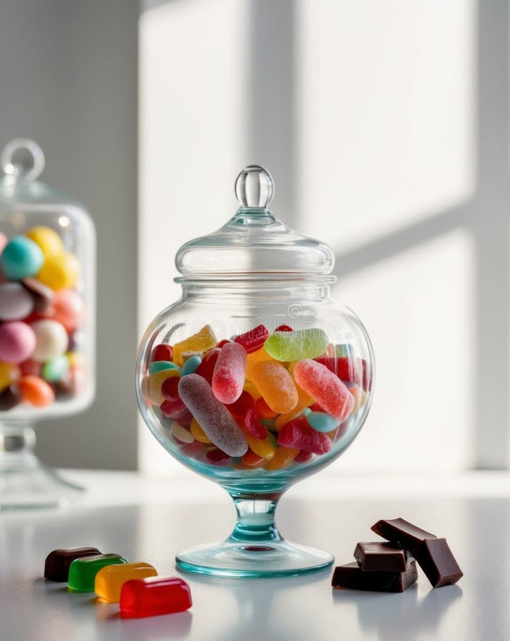 Colorful Blue Candy Jar Filled with Assorted Sweets and Treats Stock ...