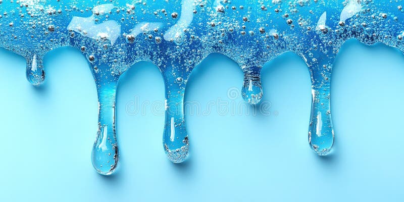 Colorful Blue Gel with Bubbles Dripping on a Bright Blue Surface ...