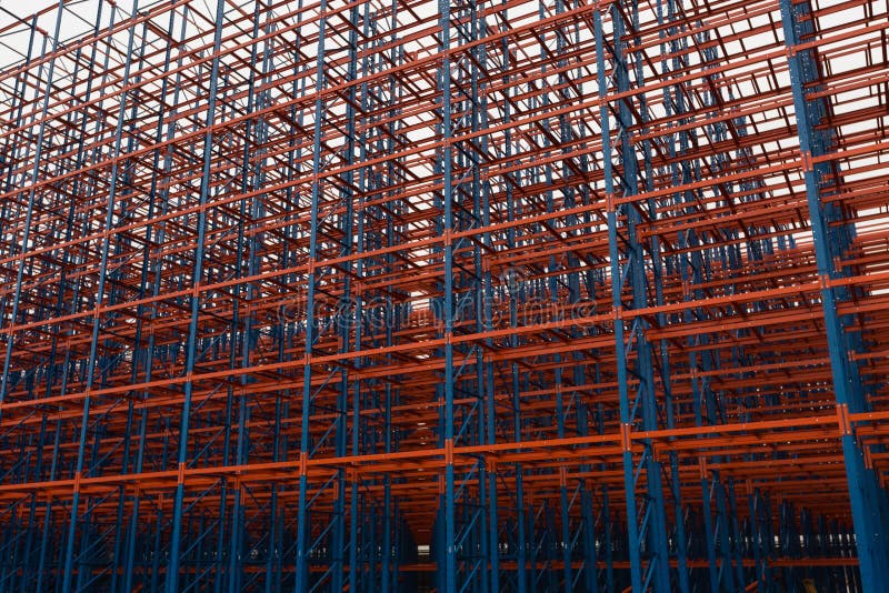 Colorful Blue and Red Scaffolding. Stock Photo - Image of industrial ...
