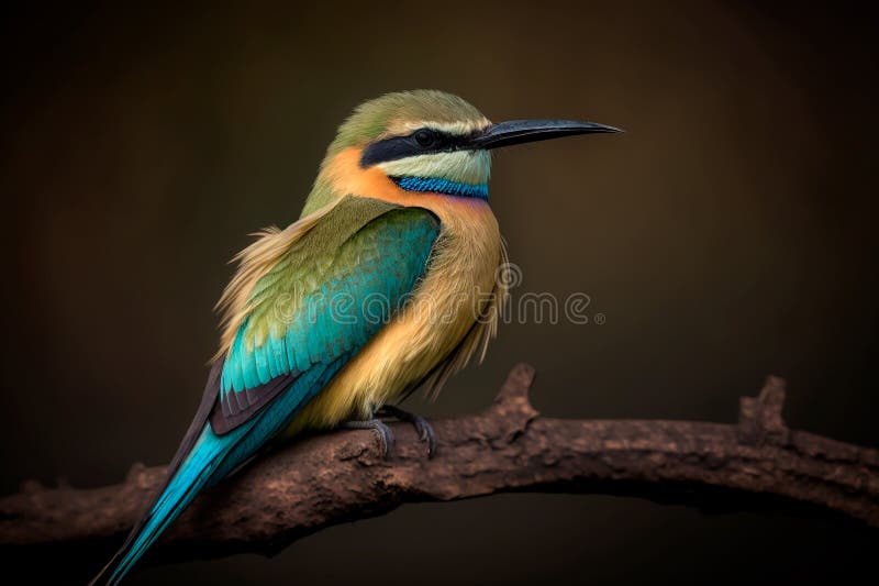 Colorful Blue-tailed Bee-eater Sitting on a Branch Side View, Close-up ...