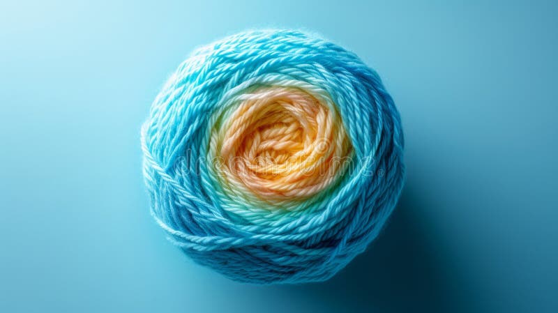 Colorful Blue and Yellow Yarn Ball on a Light Blue Background Stock ...