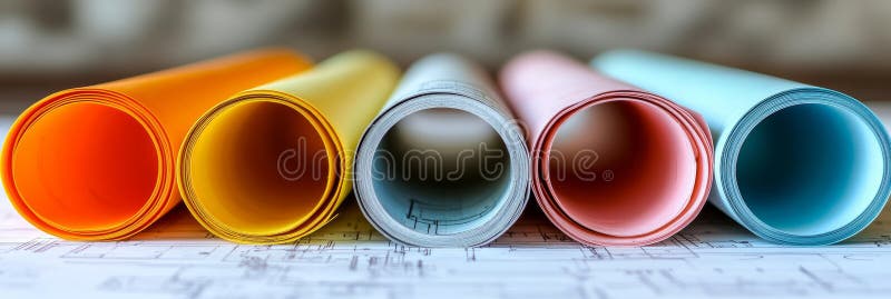 Colorful Blueprints on Architect Table, Construction and Architectural ...