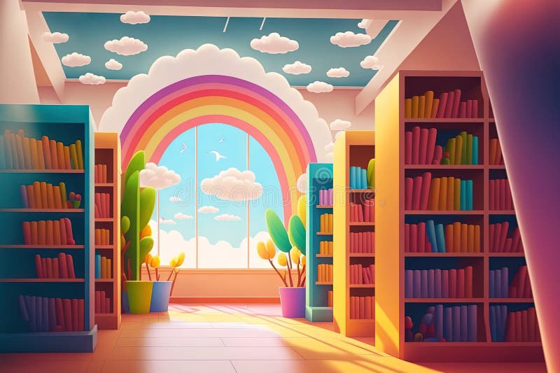 Colorful Blurred Kindergarten Library Background Stock Illustration ...