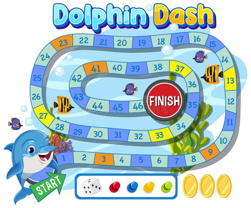 Board Game Layout with Cheerful Dolphin Stock Vector - Illustration of ...