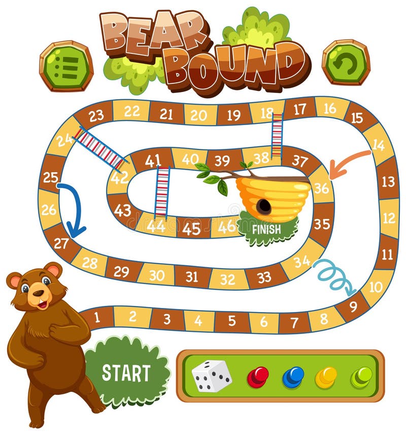 Board Game Layout with Playful Bear Stock Vector - Illustration of ...