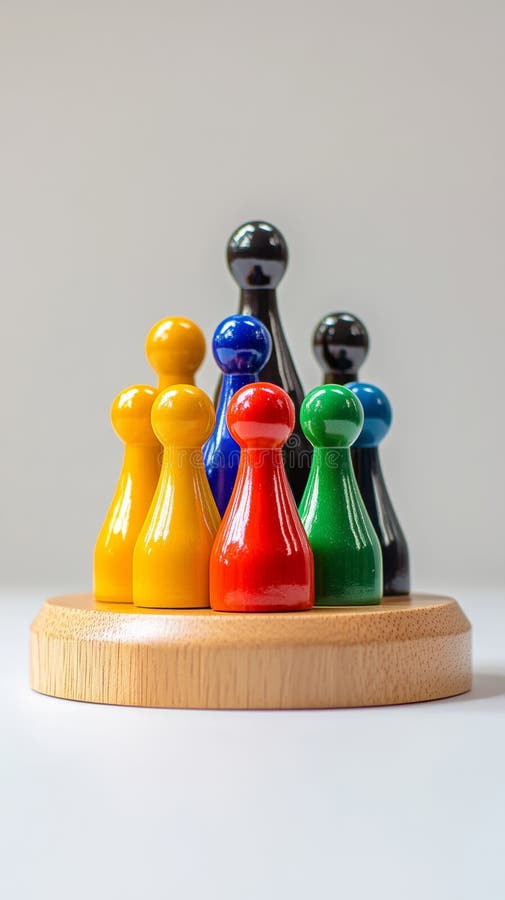 Colorful Board Game Pieces in a Group, Teamwork and Strategy Concept ...