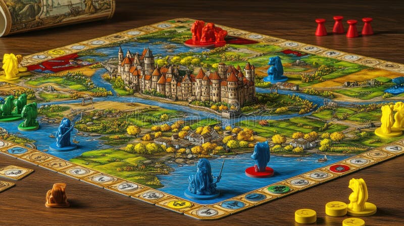 Colorful Board Game Set in a Scenic Landscape Stock Illustration ...