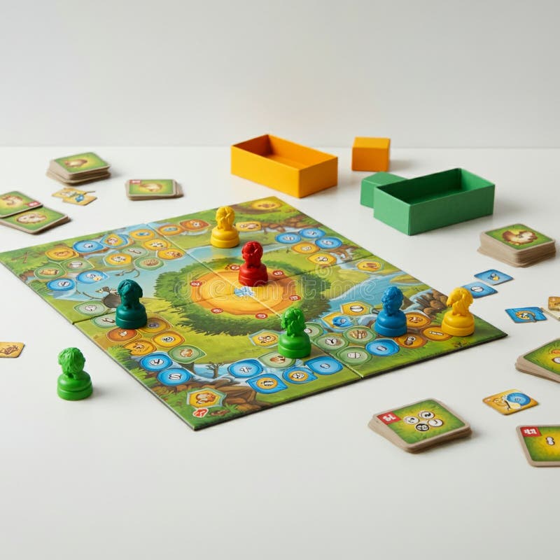 A Colorful Board Game Setup with a Square Board Featuring a Winding ...