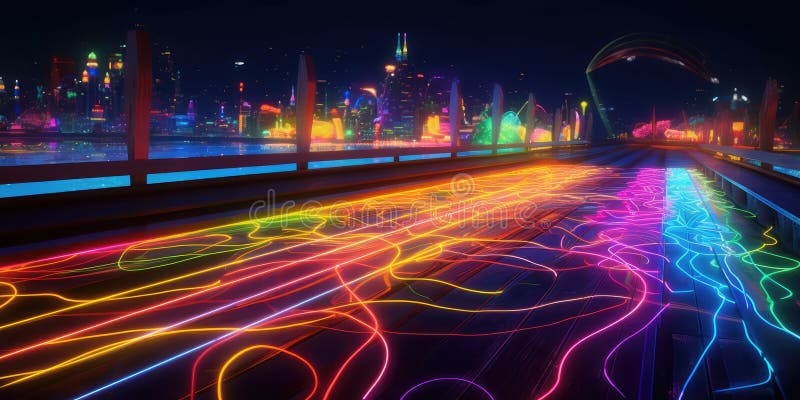 Colorful Boardwalk at the Night Stock Illustration - Illustration of ...