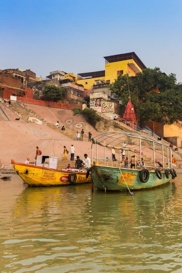Colorful Boats at the Ganges River in Varanasi Editorial Stock Photo ...