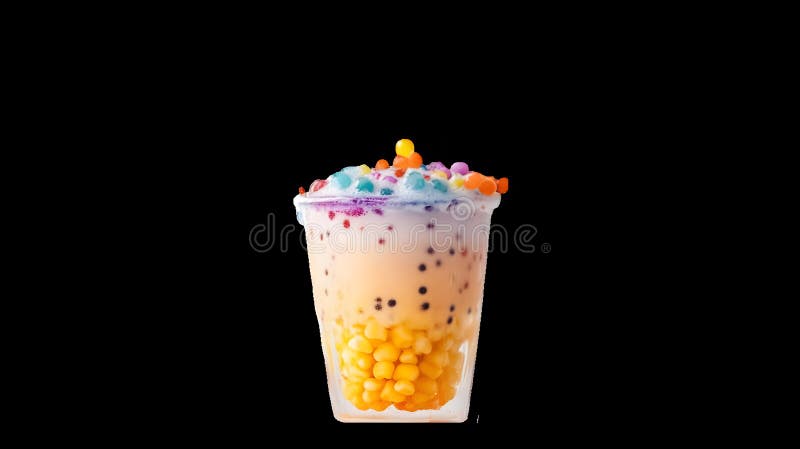 Colorful Boba Milk Tea with Assorted Toppings in Transparent Cup Stock ...