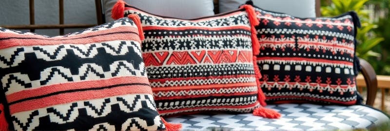 Colorful Bohemian Cushions with Geometric Patterns on Outdoor Bench ...