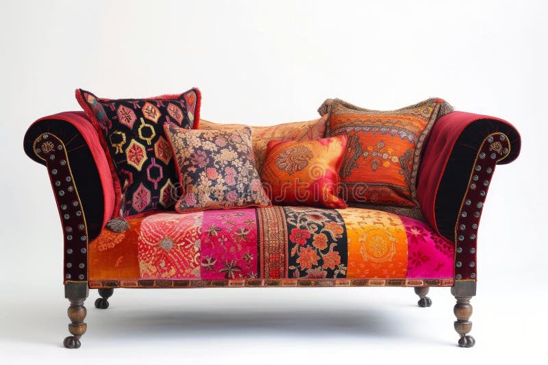 Colorful Bohemian Style Sofa on White Background Stock Illustration ...