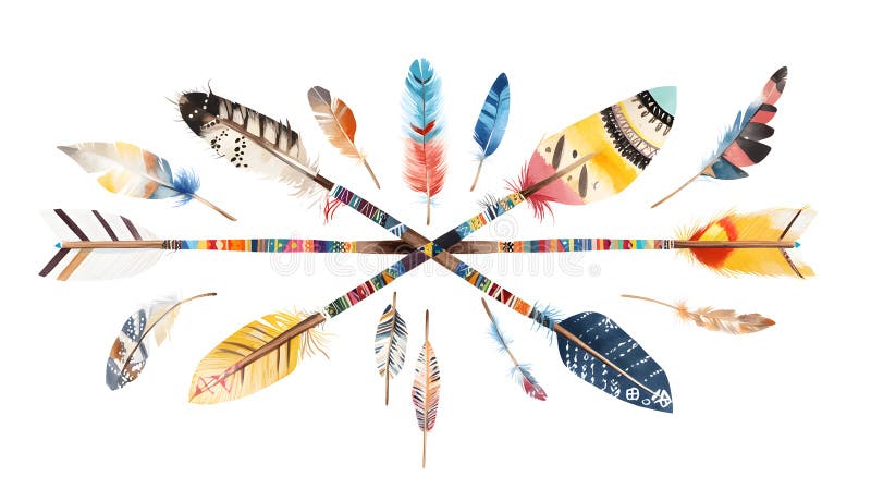 Colorful Boho Arrows and Feathers Arranged in Playful Design Stock ...