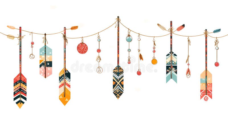 Colorful Boho Arrows with Tribal Patterns Hanging on String, Creating ...