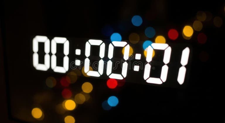 Colorful Bokeh Behind a Digital Countdown Timer Displaying One Second ...