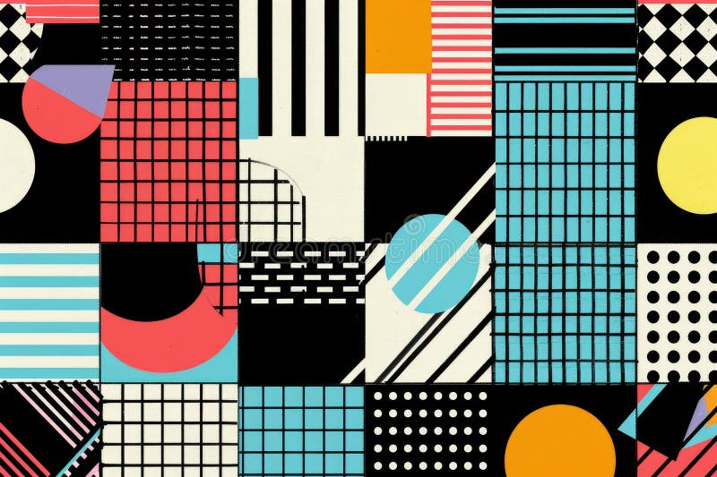 Colorful and Bold Retro-inspired Pattern Featuring a Variety of Shapes ...
