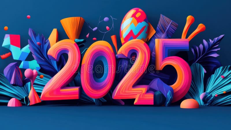 Colorful Bold 2025 Typography Blending Modern and Festive Designs Stock ...