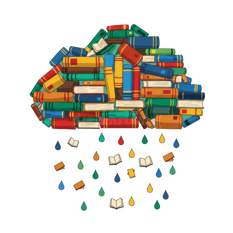 Colorful Book Cloud Raining Pages Illustration Stock Illustration ...