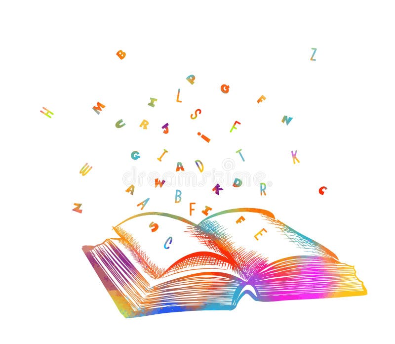 Open Book with Flying Letters. Vector Illustration Stock Vector ... Open Book with Flying Letters. Vector Illustration Stock Vector ...