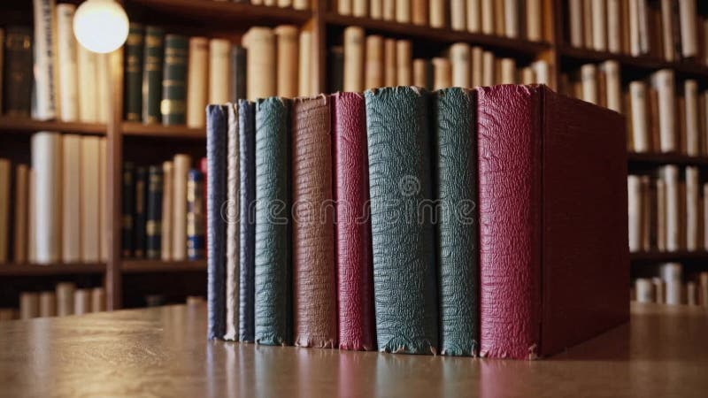 Colorful Book Stack in Soft Library Background Stock Video - Video of ...