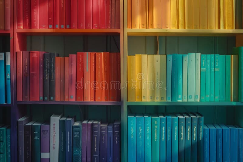 A Colorful Bookcase with Many Books on it Stock Photo - Image of learn ...